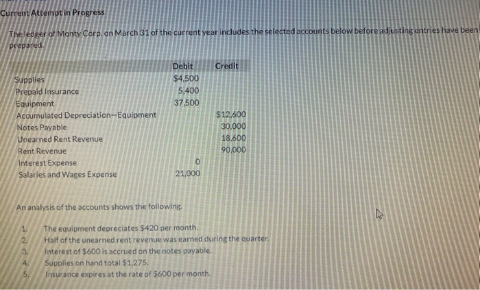 Solved Current Attempt in Progress The ledger of Monty Corp. | Chegg.com