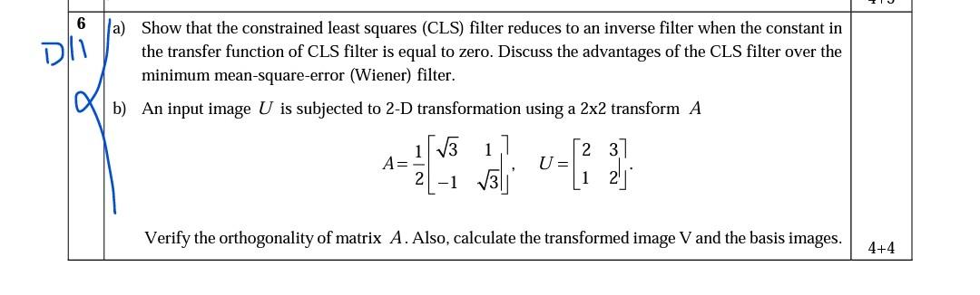 Solved Show that the constrained least squares (CLS) filter | Chegg.com