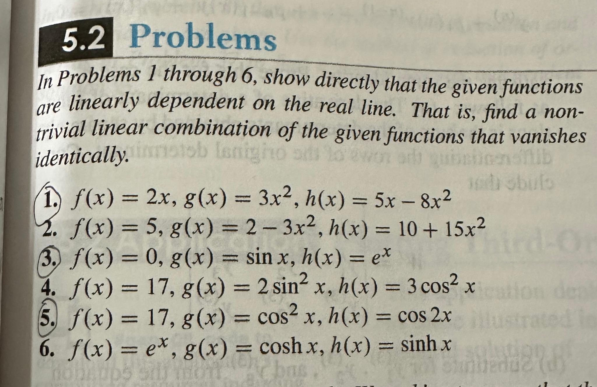 Solved 5.2 ﻿ProblemsIn Problems 1 ﻿through 6, ﻿show directly | Chegg.com