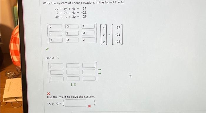 Solved Write the system of linear equations in the form AX = | Chegg.com