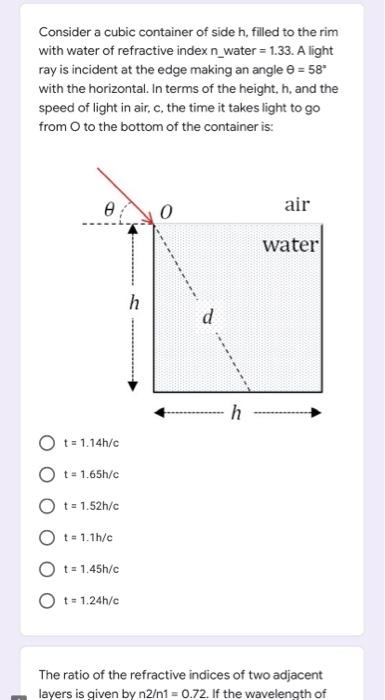 Solved Consider a cubic container of side h, filled to the | Chegg.com