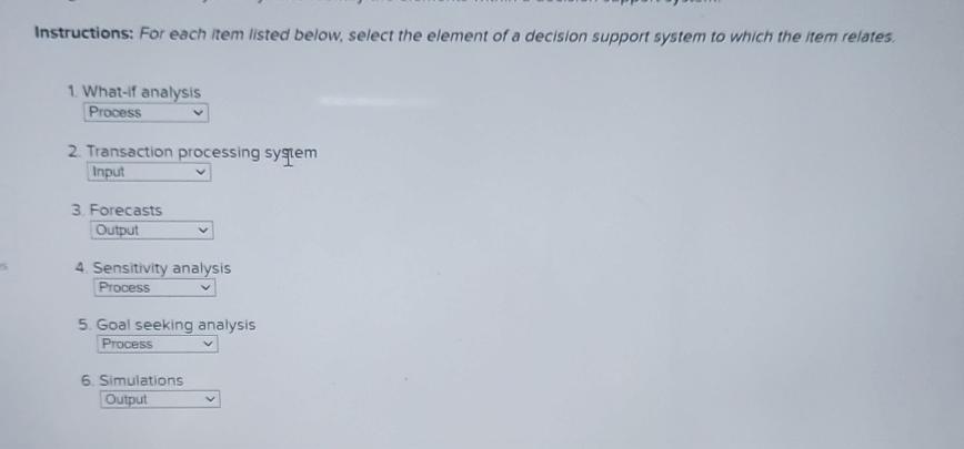 Solved Instructions: For each item listed below, select the | Chegg.com