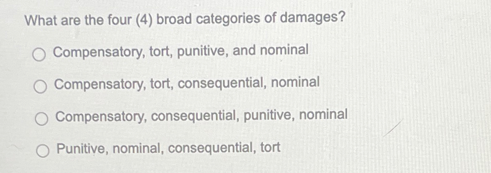 Solved What are the four (4) ﻿broad categories of | Chegg.com
