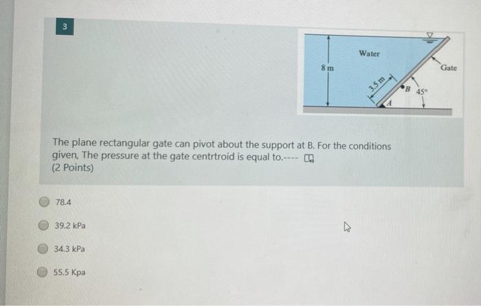 Solved 3 Water 8 m Gate 3.5 m В The plane rectangular gate | Chegg.com