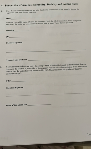 Solved Properties of Amines: Solubility, Basicity and Amine | Chegg.com