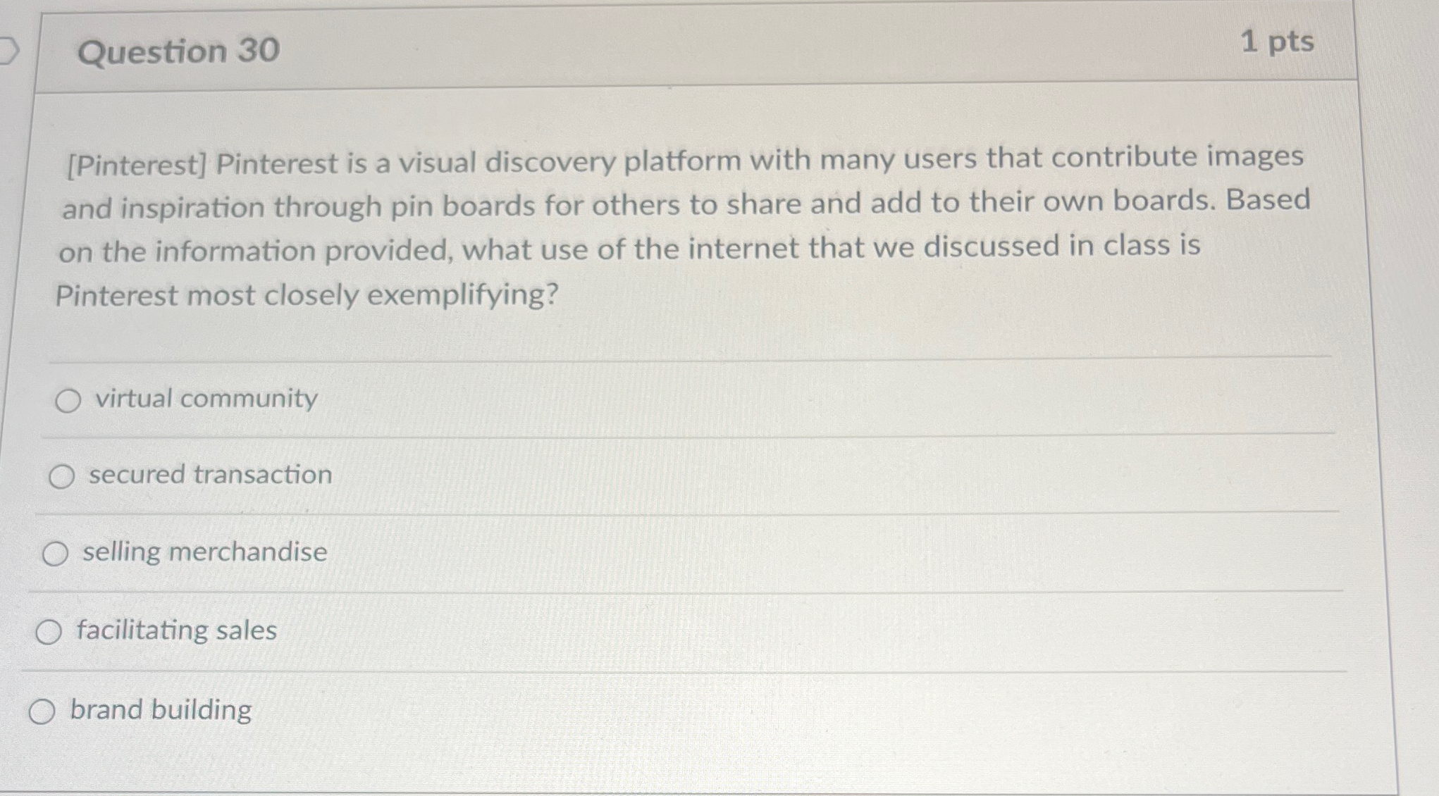 Solved Question 301 ﻿pts[Pinterest] ﻿Pinterest is a visual | Chegg.com