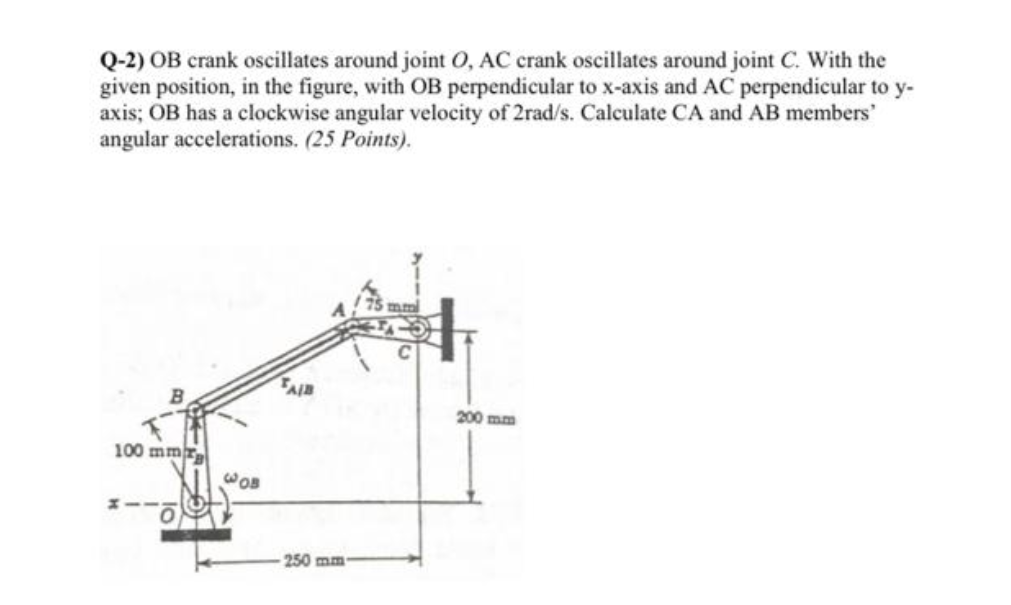 Solved Q-2) ﻿OB crank oscillates around joint O,AC ﻿crank | Chegg.com