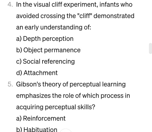 Solved In the visual cliff experiment, infants who avoided | Chegg.com