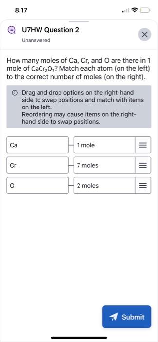 Solved How many moles of Ca,Cr, and O are there in 1 mole of | Chegg.com