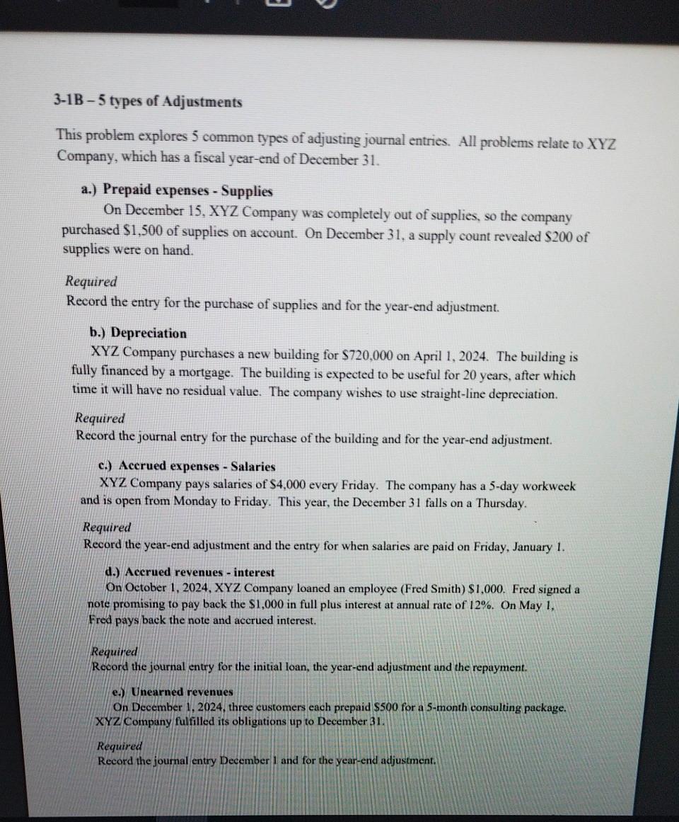 Solved 3-1B - 5 types of Adjustments This problem explores 5 | Chegg.com