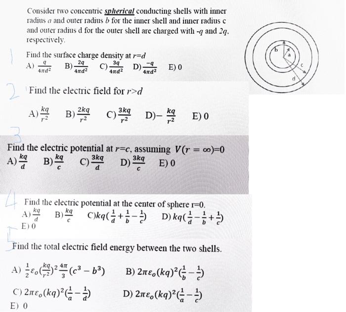 Solved Consider two concentric spherical conducting shells | Chegg.com
