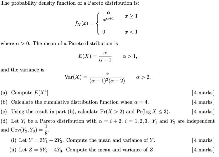 Solved The probability density function of a Pareto | Chegg.com