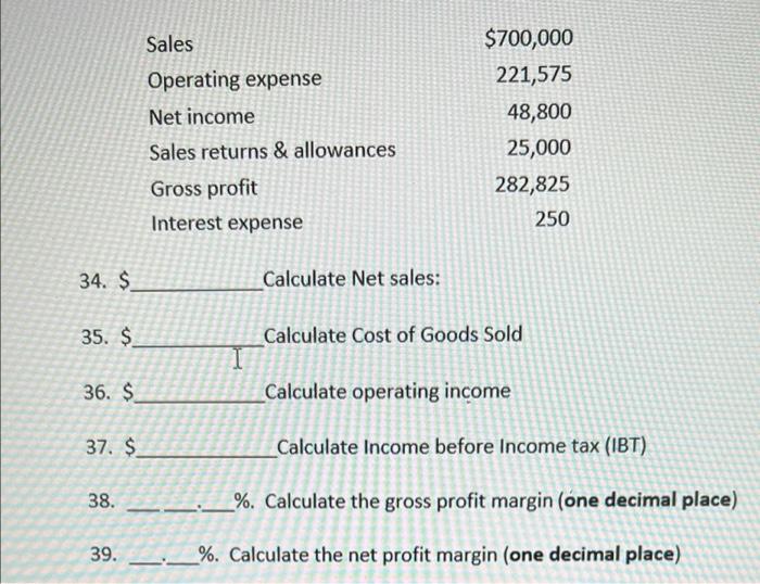 Solved Sales Operating expense Net income Sales returns & | Chegg.com
