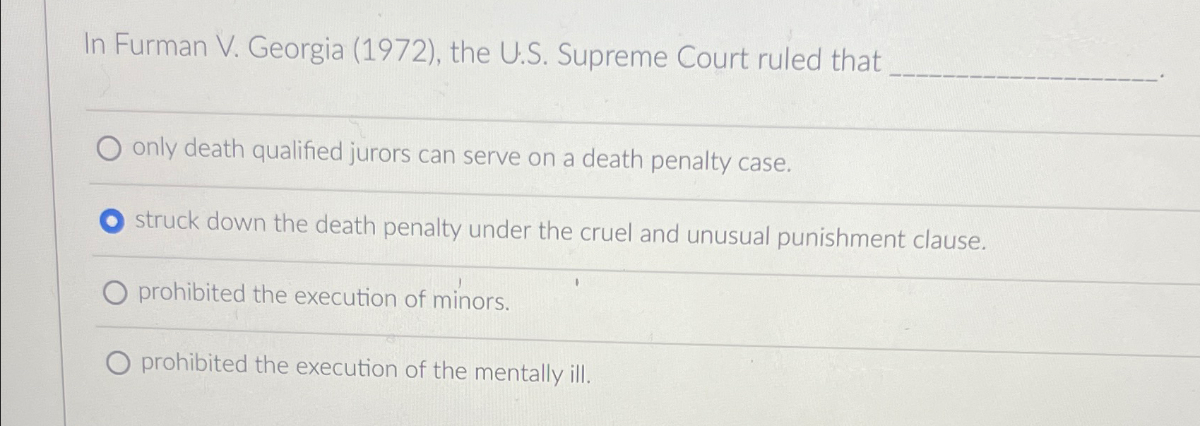 Solved In Furman V. ﻿Georgia (1972), ﻿the U.S. ﻿Supreme | Chegg.com