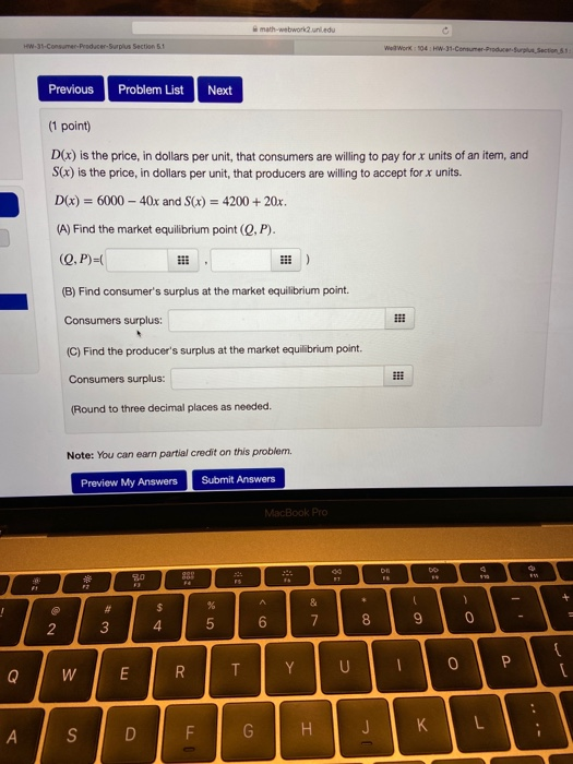 Solved math-webwork unl.edu HW-31-Consumer Producer Surplus | Chegg.com