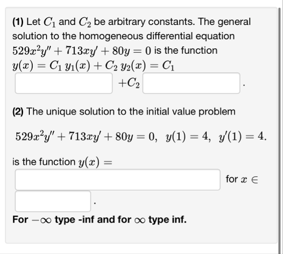 Solved (1) ﻿Let C1 ﻿and C2 ﻿be arbitrary constants. The | Chegg.com