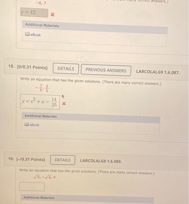 Solved Write an equation that has the given solutions. | Chegg.com