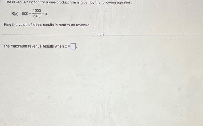 Solved R(x)=800−x+51600−x Find the value of x that results | Chegg.com