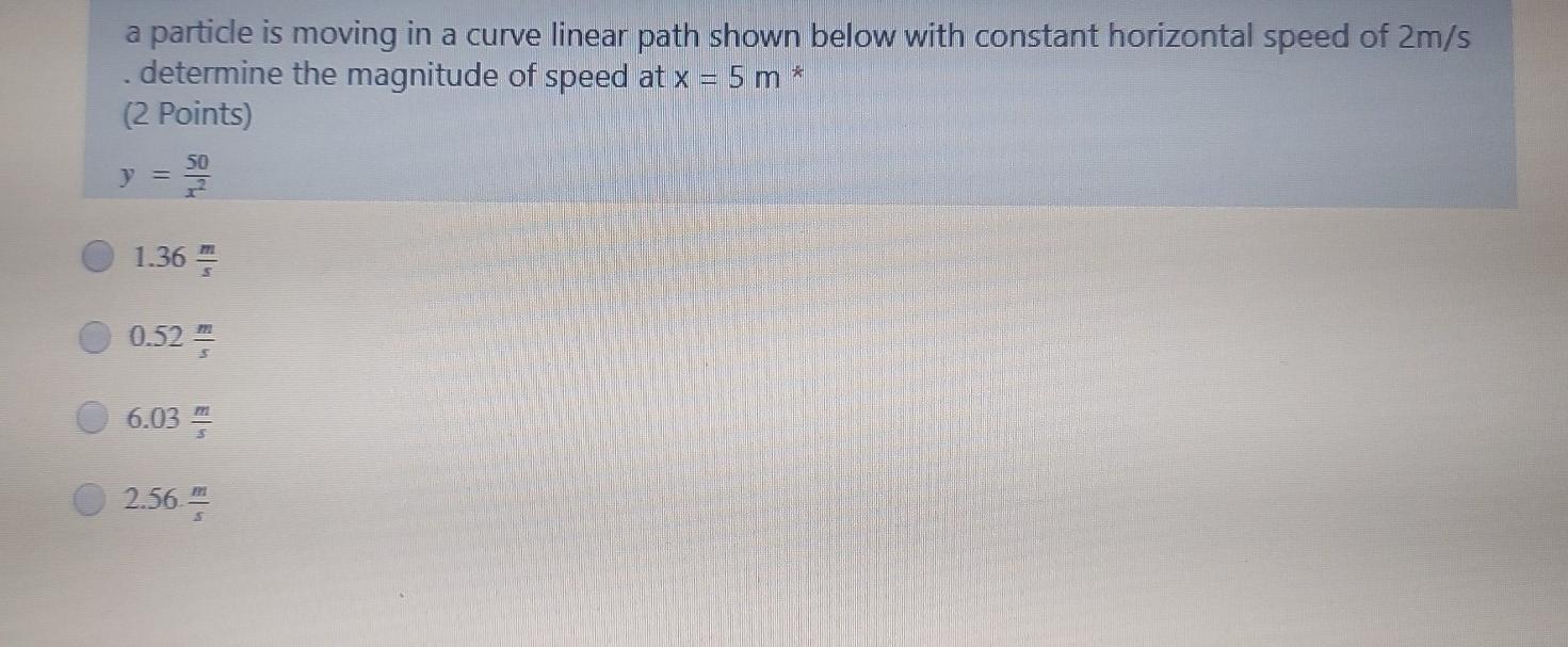 Solved a particle is moving in a curve linear path shown | Chegg.com