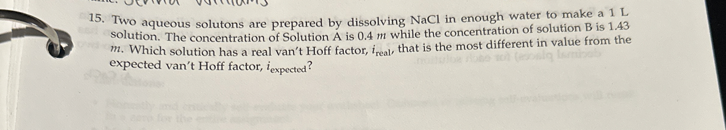 Solved Two aqueous solutons are prepared by dissolving NaCl | Chegg.com