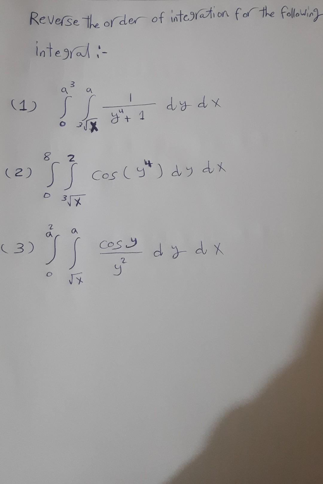 Solved Reverse the order of integration for the following | Chegg.com