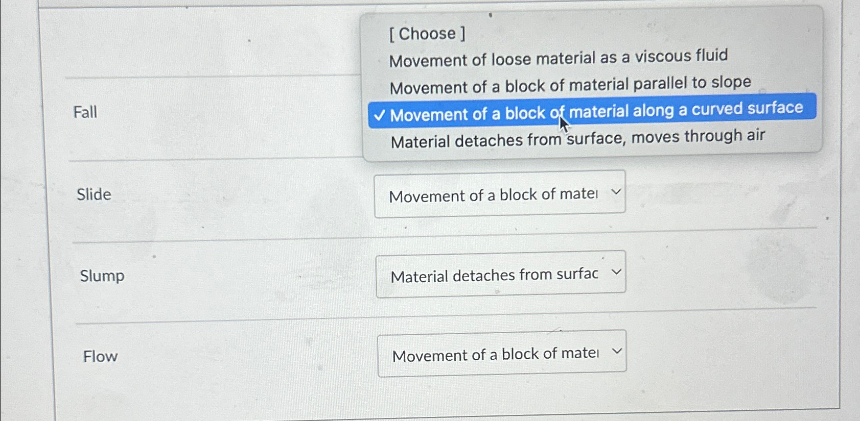 Choose]Movement of loose material as a viscous | Chegg.com