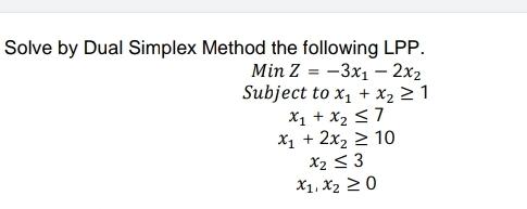 Solved Solve by Dual Simplex Method the following | Chegg.com