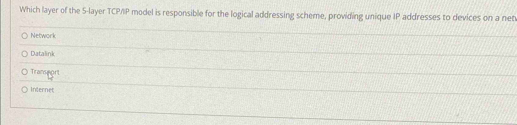 Solved Which layer of the 5-layer TCP/IP model is | Chegg.com