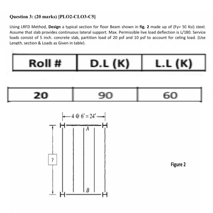 Question 3: (20 marks) [PLO2-CLO3-C5) Using LRFD | Chegg.com