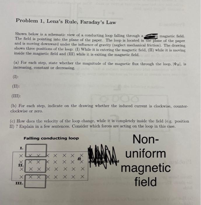 Solved Problem 1, Lenz's Rule, Faraday's Law Shown below is | Chegg.com
