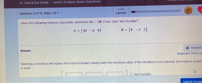Solved Save & Exit Certify Lesson: 9.4 Basic Matrix | Chegg.com