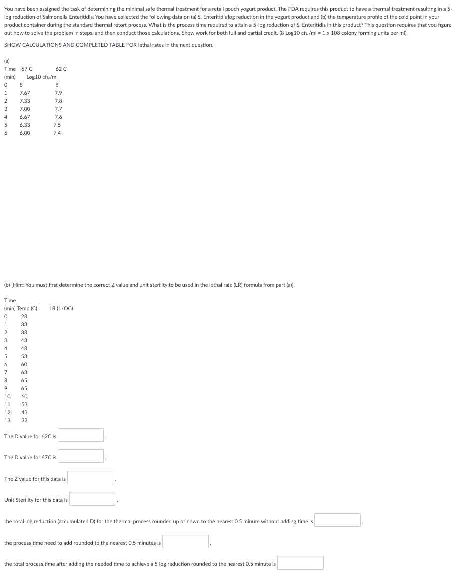 Solved Show your calculations and lethal rate table in this | Chegg.com
