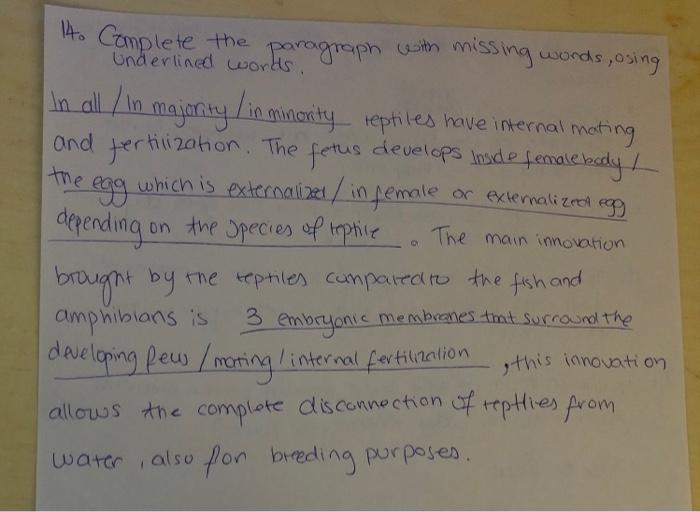 Solved 14. Camplete the paragraph with missing words, osing | Chegg.com