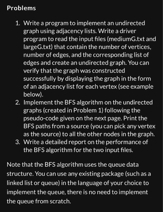 Solved 1. Write a program to implement an undirected graph | Chegg.com Solved 1. Write a program to implement an undirected graph | Chegg.com