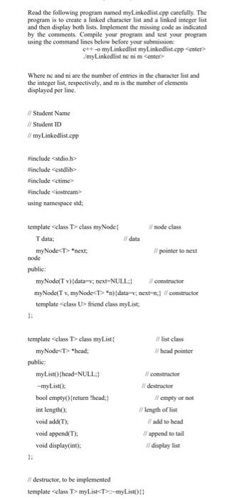 Solved Read the following program named myLinkedlist.cpp | Chegg.com
