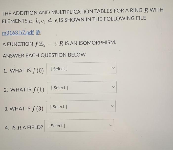 Solved THE ADDITION AND MULTIPLICATION TABLES FOR A RING R | Chegg.com