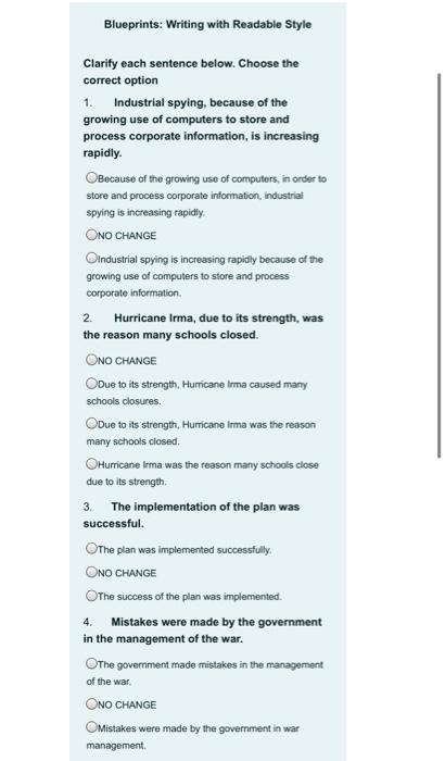 Solved Blueprints: Writing with Readable Style Clarify each | Chegg.com