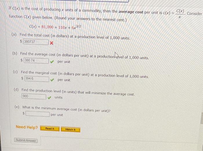 Solved C(x) Consider X If C(x) is the cost of producing x | Chegg.com