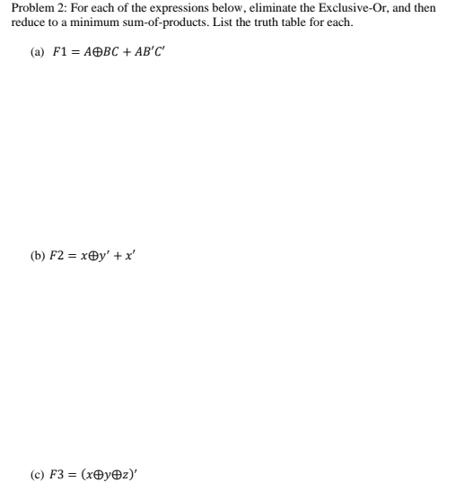 Solved Problem3: List the sum-of-minterms form and the truth | Chegg.com