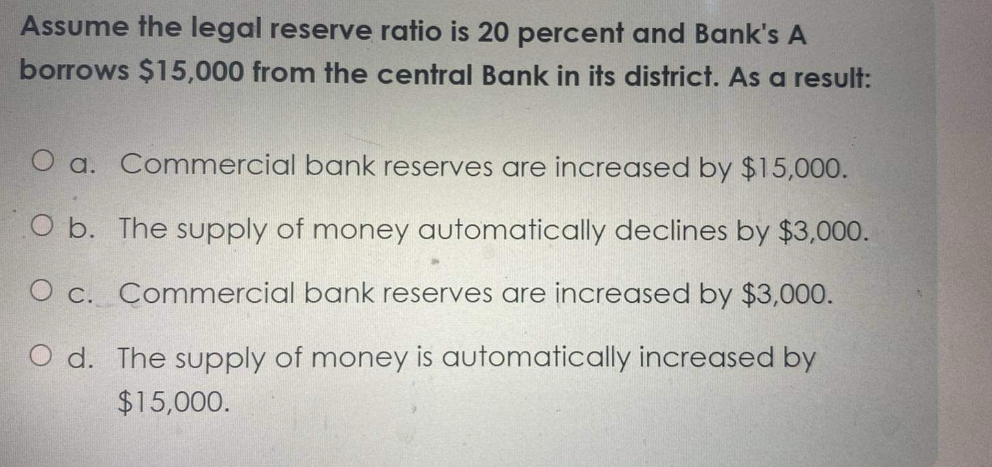 Solved Assume the legal reserve ratio is 20 ﻿percent and | Chegg.com