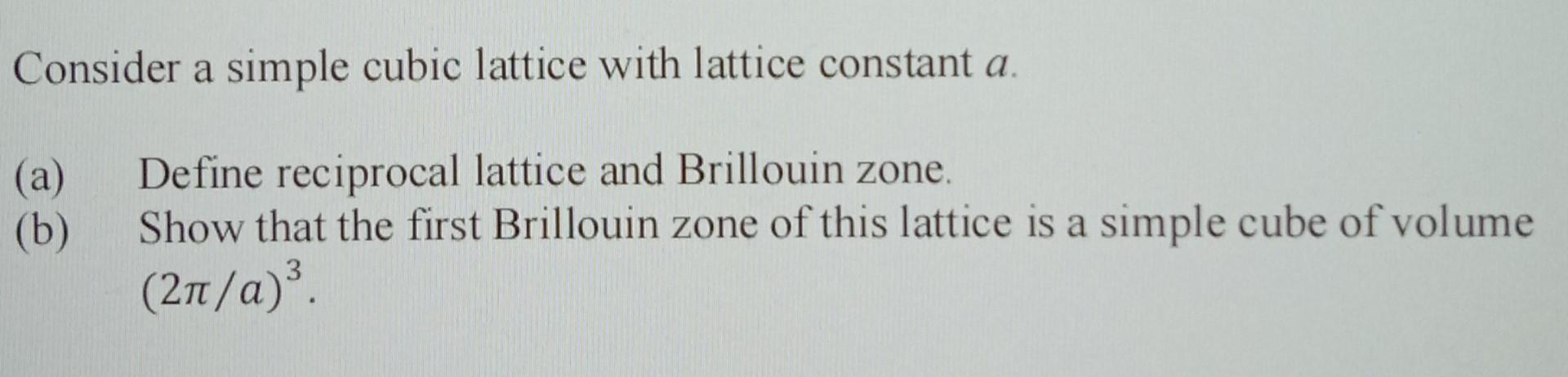 Solved Consider a simple cubic lattice with lattice constant | Chegg.com
