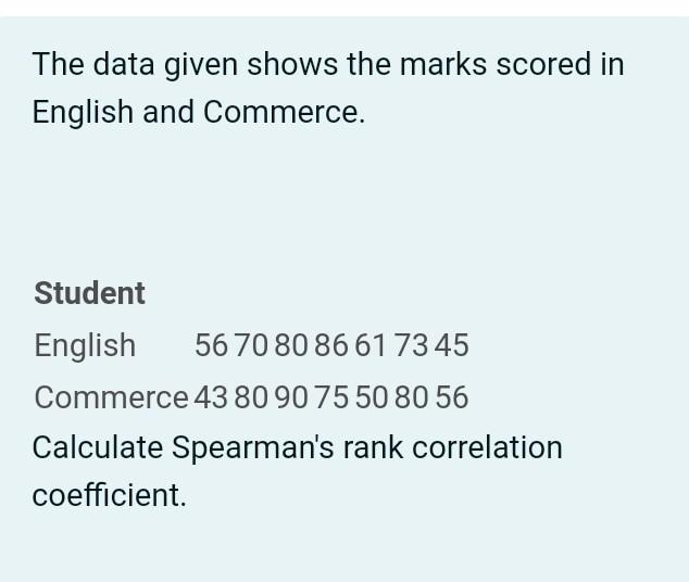 Solved The data given shows the marks scored in English and | Chegg.com