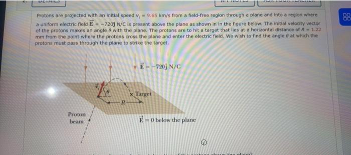 Solved Protons are projected with an initial speed v1=9.65 | Chegg.com