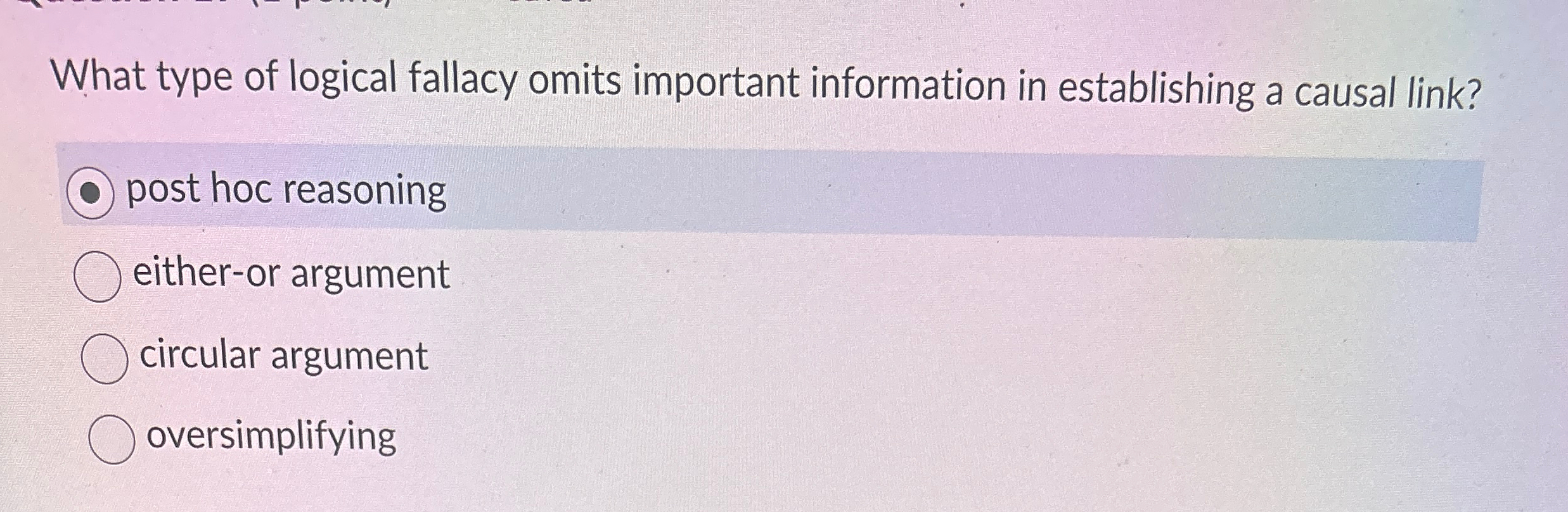 Solved What type of logical fallacy omits important | Chegg.com