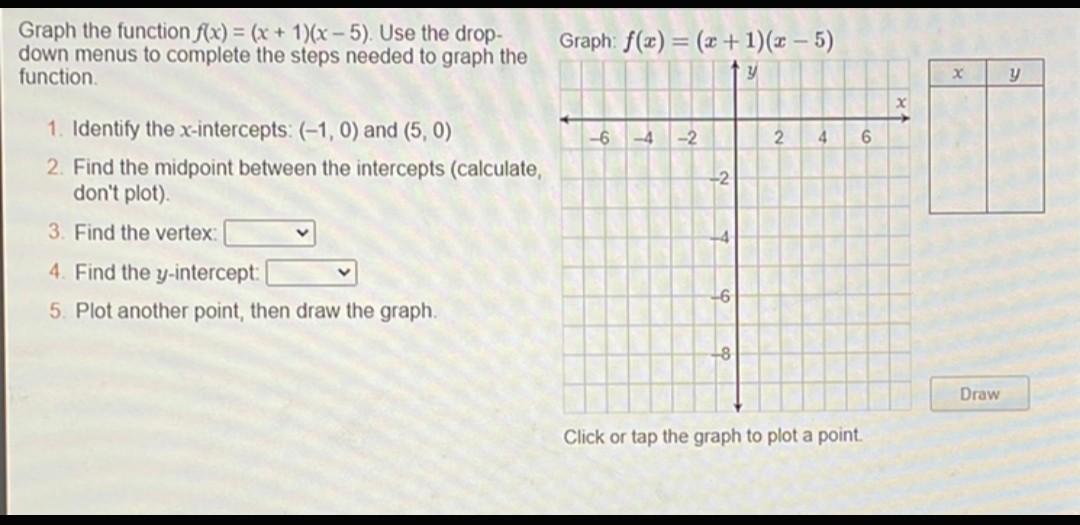 Solved Graph the function f(x) = (x + 1)(x - 5). Use the | Chegg.com