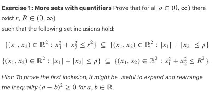Solved Exercise 1: More sets with quantifiers Prove that for | Chegg.com