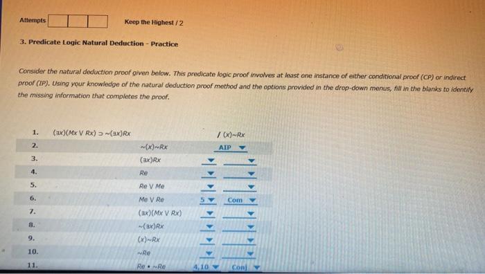 Attempts 3. Predicate Logic Natural Deduction - | Chegg.com