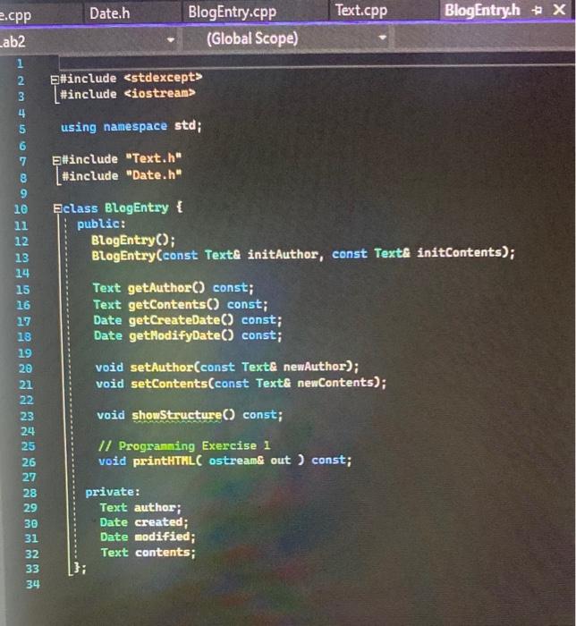 Solved EDate BlogEntry:sgetlloddfybateQ const ז Date date; | Chegg.com