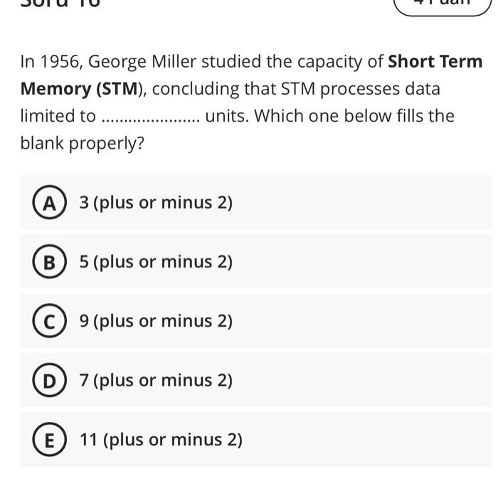 Solved In 1956, George Miller studied the capacity of Short | Chegg.com