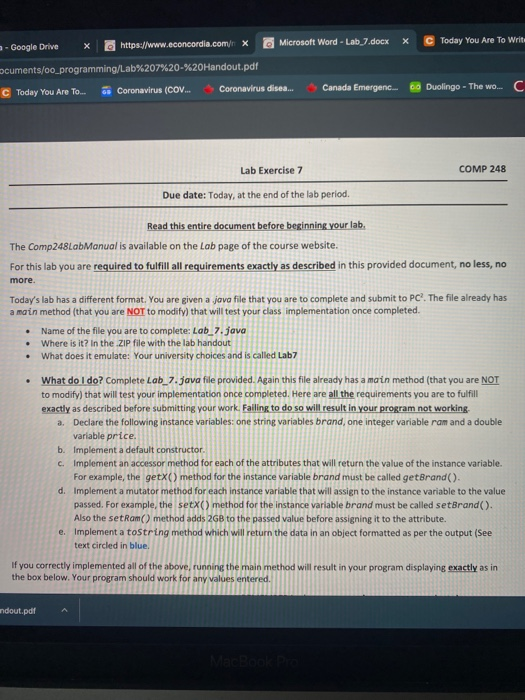 Solved a. Declare the following instance variables: one | Chegg.com